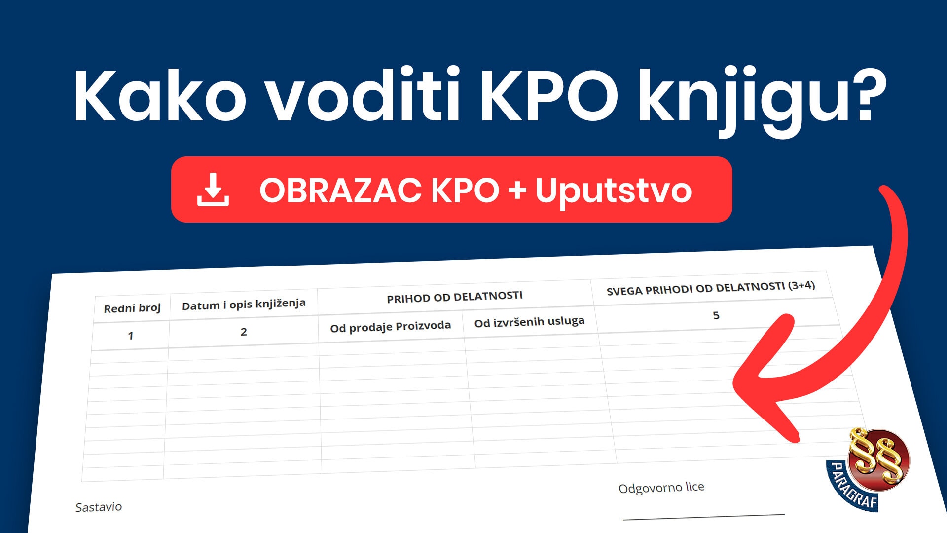 Obrazac KPO - Knjiga o ostvarenom prometu PAUŠALCI