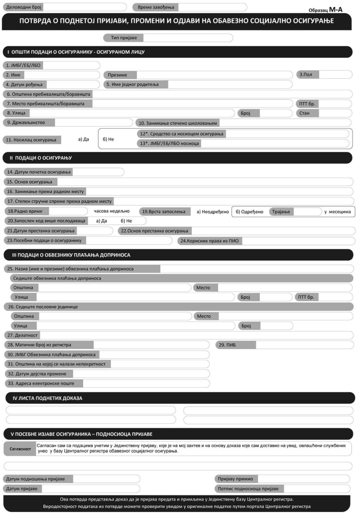 Uredba o načinu podnošenja jedinstvene prijave na obavezno socijalno ...
